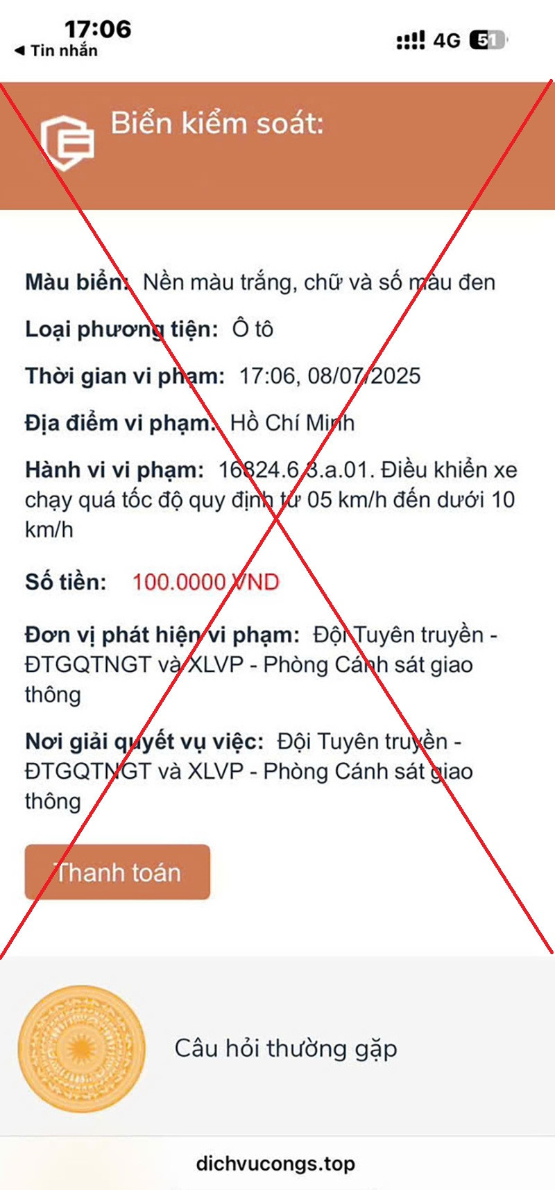 Lừa đảo mới: Nộp phạt vi phạm giao thông qua Cổng Dịch vụ công Quốc gia giả